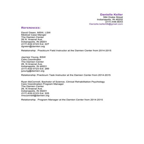 Danielle Keller's References | DOCX