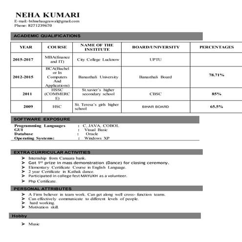neha resume1 | DOCX | Technology & Computing
