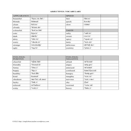 adjectives vocabulary | PDF