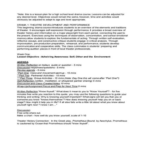Drama1LessonPlan | DOCX | Theater | Fine Art