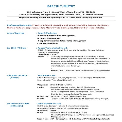 Professional Experience(Paresh Mistry) | PDF