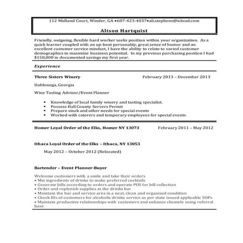 Alison Hartquist Resume | PDF