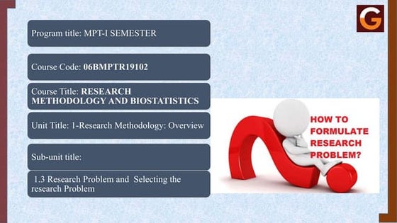 FORMULATION OF RESEARCH PROBLEM | PPTX | Science