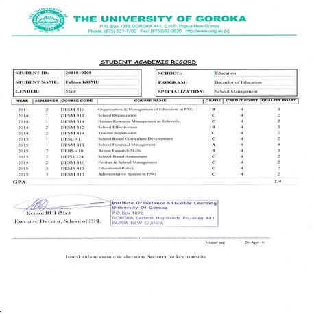 UOG Transcript | PDF