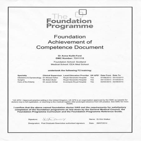 Foundation Programme Achievement of Competence | PDF