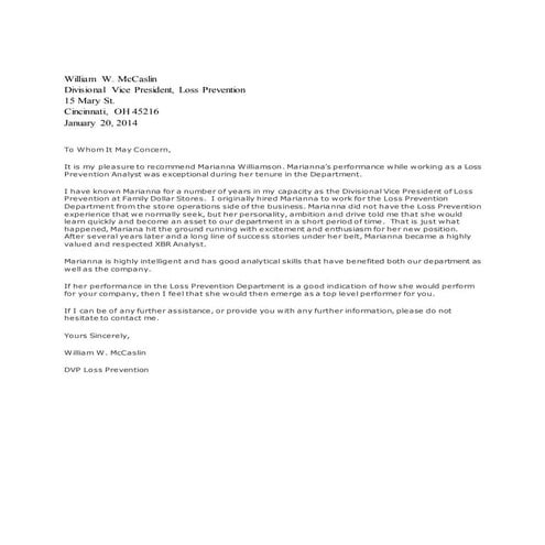 Letter Of Recommendation | DOCX