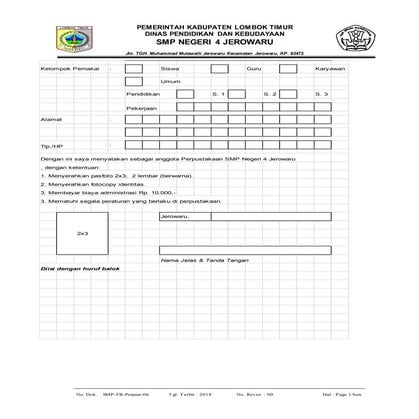 Formulir keanggotaan pustaka | PDF