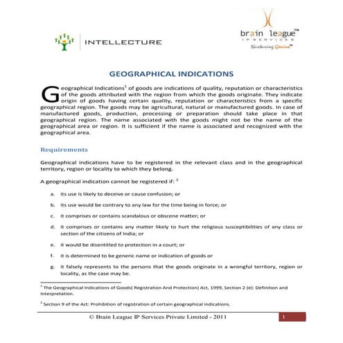 Basic understanding of the Geographical Indications and the law | PPTX