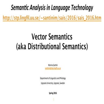 Lecture Vector Semantics Aka Distributional Semantics Ppt
