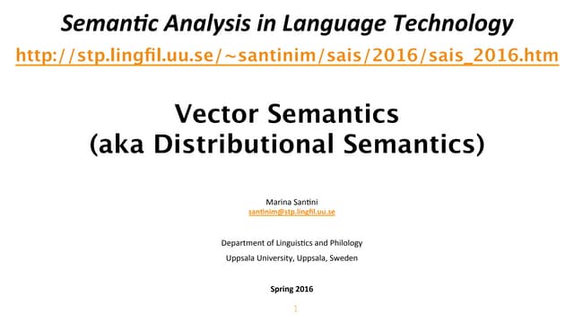 Lecture Vector Semantics Aka Distributional Semantics Ppt