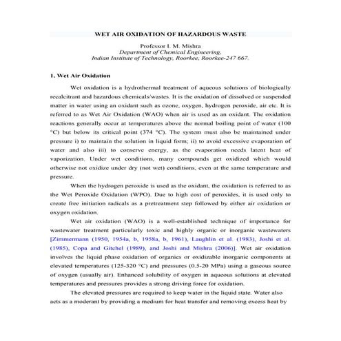 wet air oxidation of hazardous waste | PDF