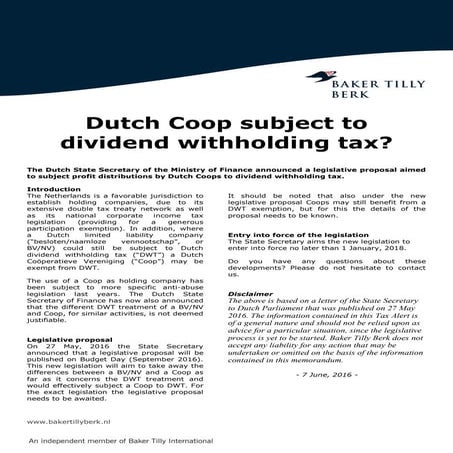 Dutch Coop subject to dividend withholding tax? | PDF