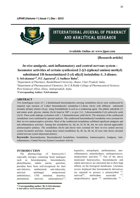 In Vivo Analgesic Anti Inflammatory And Central Nervous System