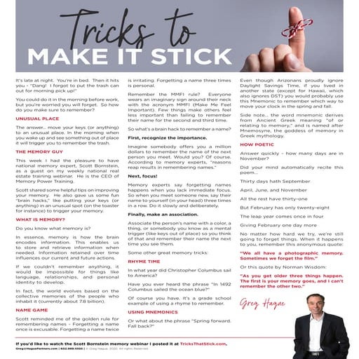 TRICKS THAT STICK - Memory Enhancing Tips | PDF