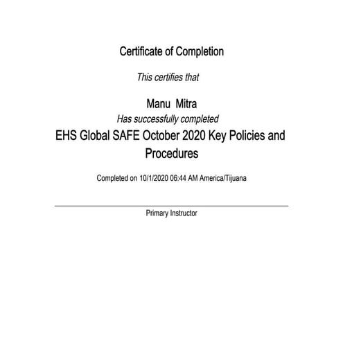 07. EHS Global SAFE October 2020 | PDF