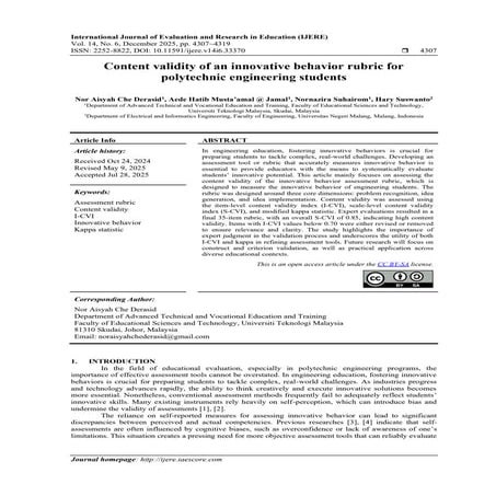 Content validity of an innovative behavior rubric for polytechnic ...