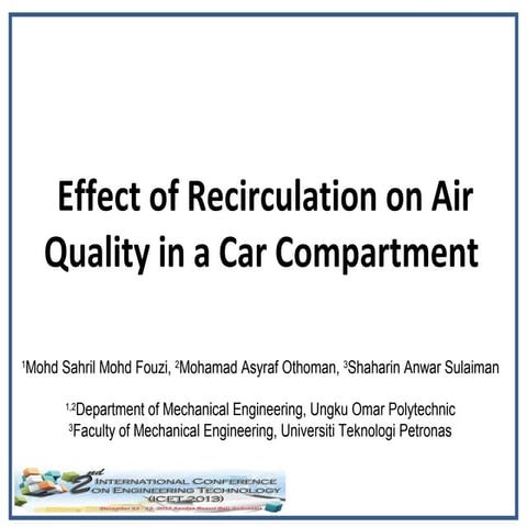 Effect of recirculation on air quality in a car compartment | PPT ...