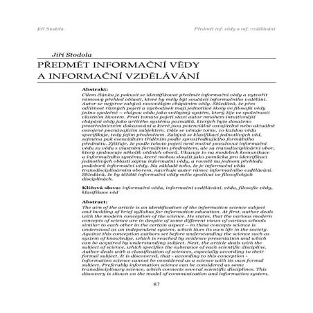 Předmět informační vědy a informační vzdělávání | PDF