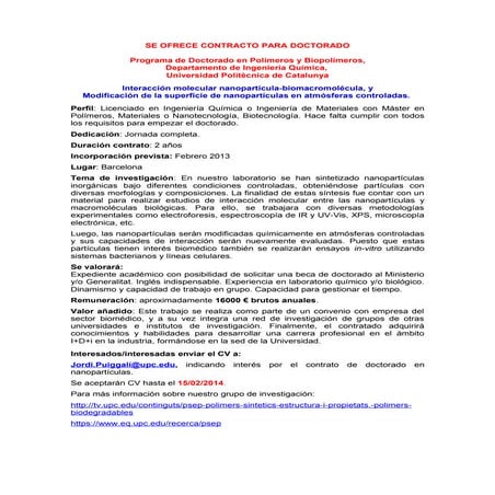 Pre-doctoral research position (UB, Barcelona) | PDF