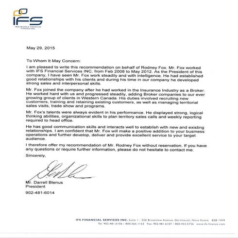 IFS Reference Letter for Rod Fox | PDF