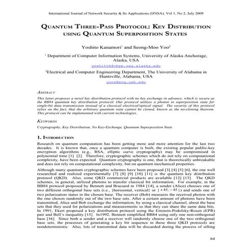 Quantum Three Pass Protocol Key Distribution Using Quantum