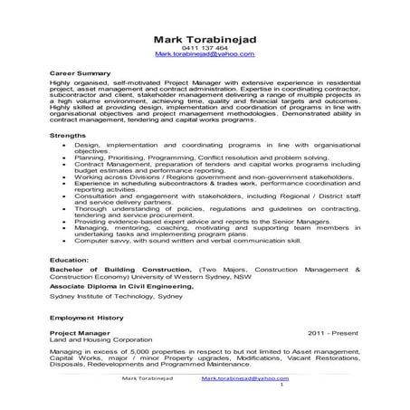 Resume - Mark Torabinejad-23 June 2016 | DOCX | Civil Engineering ...