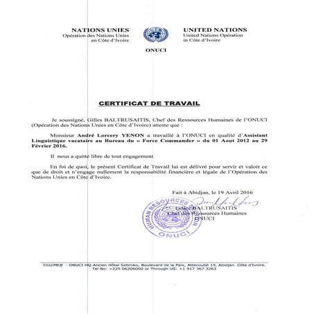 UN work certifcate | PDF