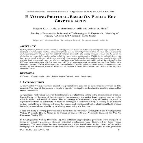 E-VOTING PROTOCOL BASED ON PUBLIC-KEY CRYPTOGRAPHY | PDF