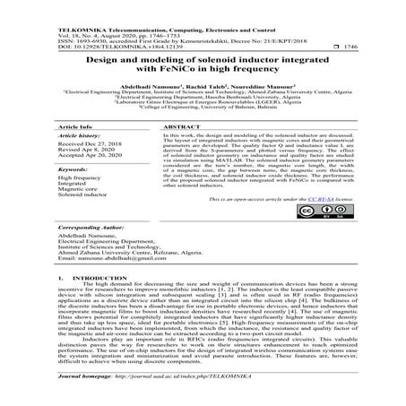 Design and modeling of solenoid inductor integrated with FeNiCo in high frequency | PDF
