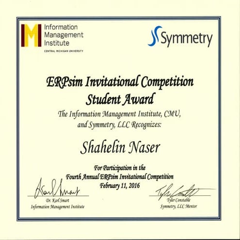 MSIS Degree Certificate