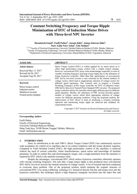 Constant Switching Frequency And Torque Ripple Minimization Of Dtc Of