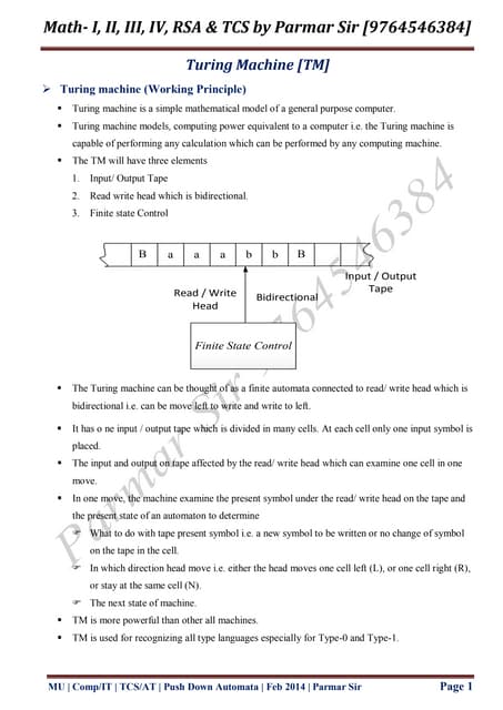 Multi Head Multi Tape Turing Machine Ppt 