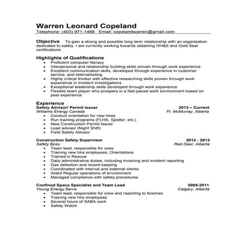 Warren Copeland Resume 2016 | PDF