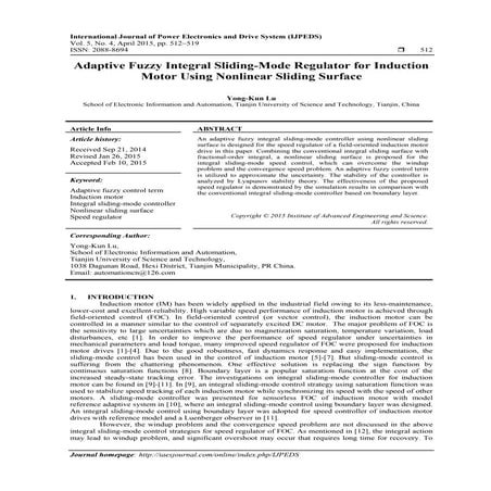Adaptive Fuzzy Integral Sliding Mode Regulator For Induction Motor Using Nonlinear Sliding