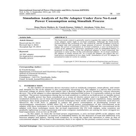 Simulation Analysis Of Acdc Adapter Under Zero No Load Power Consumption Using Simulink Process