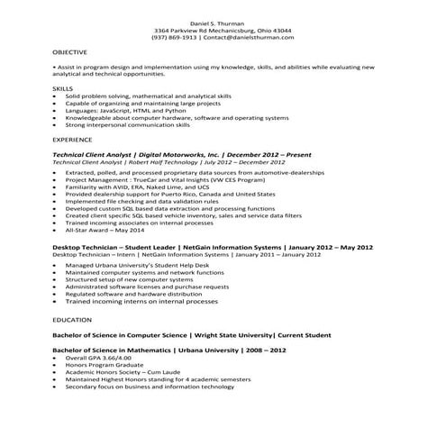 Resume - Daniel Scott Thurman | PDF | Computing | Technology & Computing