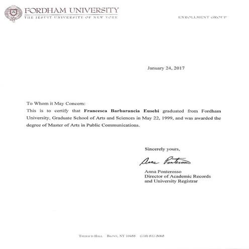 Master Degree -Letter of Certification with courses attended | PDF