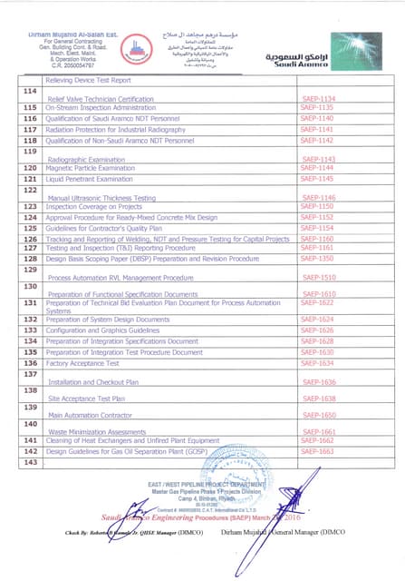 Saudi Aramco Inspection Checklist (SAIC) | PDF