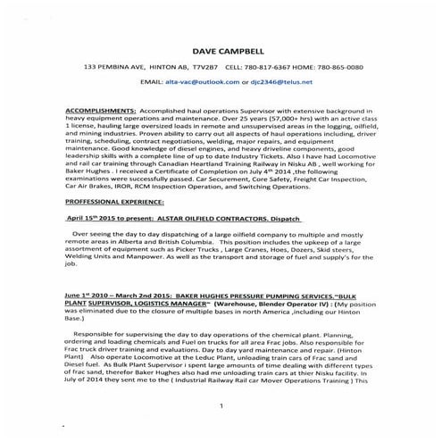Dave Campbell Resume Part 1 | PDF