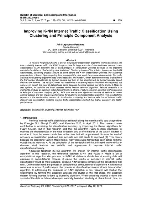 Improving K Nn Internet Traffic Classification Using Clustering And Principle Component Analysis