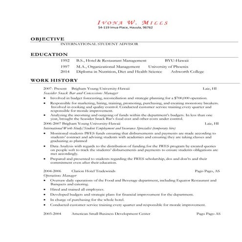 Ivona's Resume ISA | PDF | Business Administration | Business