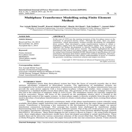 Multiphase Transformer Modelling Using Finite Element Method Pdf