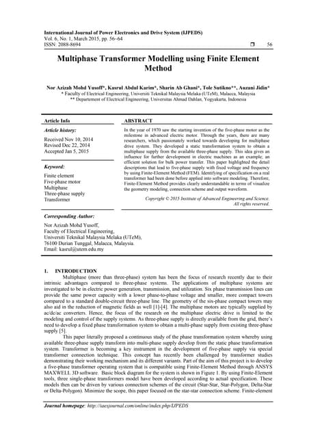 Multiphase Transformer Modelling Using Finite Element Method Pdf