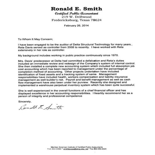 Ron Smith letter of reference Feb 2014 | PDF