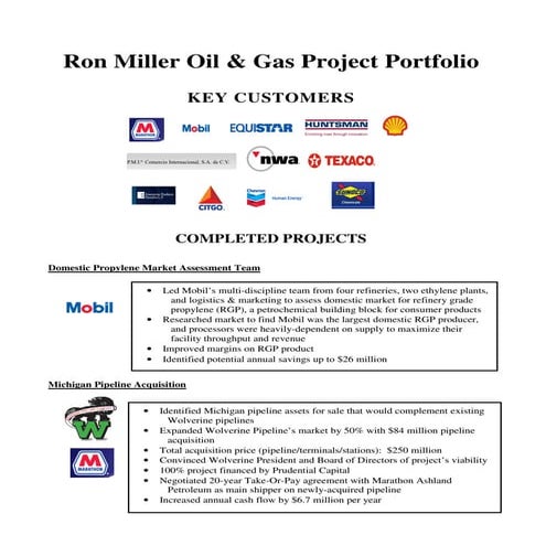 Ron Miller Oil & Gas Project Portfolio, 2 Mar 2015 | PDF