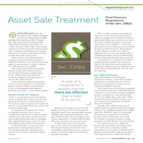 Hurok 336(e) Regs Article Cal CPA 09_2013 (Cal CPA) | PDF