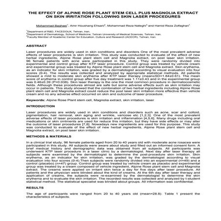 The Effect of Alpine Rose Plant Stem Cell Plus Magnolia Extract ...