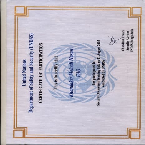 SAT Training Certificate of UNDSS | PDF