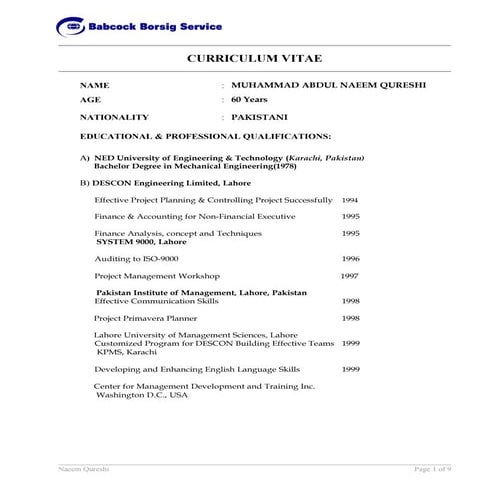 CV NAEEM QURESHI 2014 | PDF