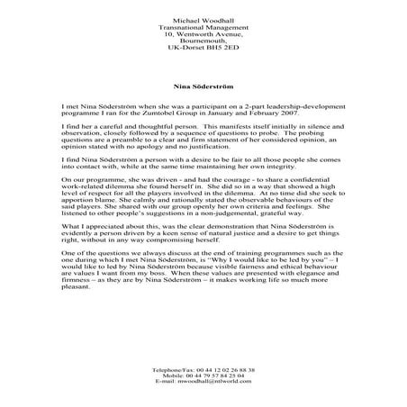 Letter of recommendation Michael Woodhall | PDF